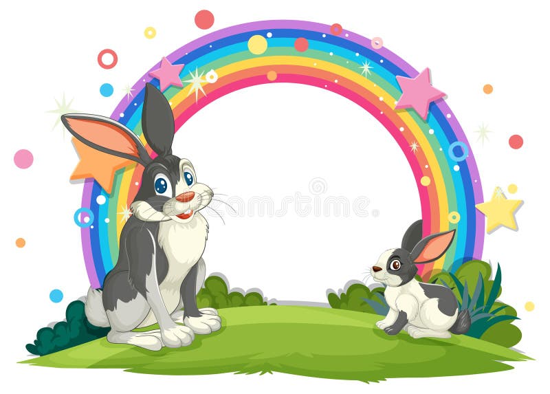 Two Rabbits Playing Under a Colorful Rainbow Stock Vector ...