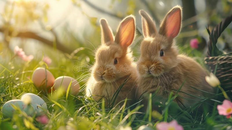 Two Rabbits Relaxing in Nature, Perfect for Wildlife Themes Stock Image ...