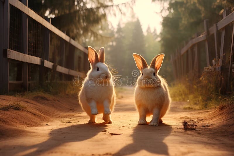 Two Rabbits Seats on Road. Easter Bunny Stock Illustration ...