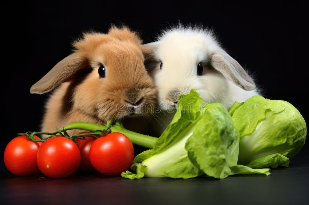 Two Rabbits Sharing a Vegetable Stock Image - Image of generated, cute ...