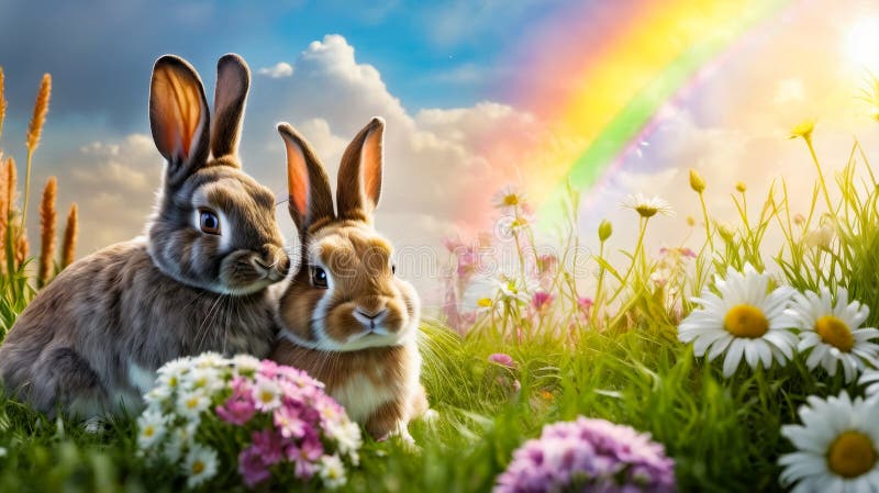 Cute Couple Rainbow Garden Ai Stock Photos - Free & Royalty-Free Stock ...