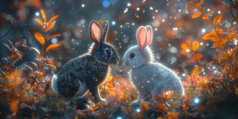 Two Rabbits Sitting Together Stock Photo - Image of couple, furry ...