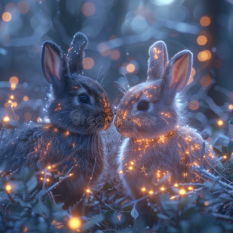 Two Rabbits Sitting Together Stock Photo - Image of tail, white: 310455022