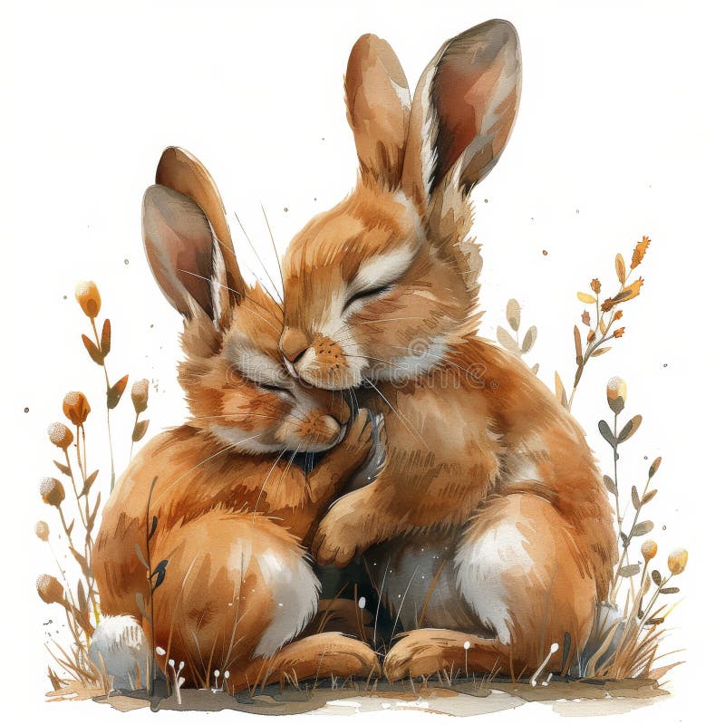Two Rabbits Sitting Together Stock Image - Image of nature, generative ...