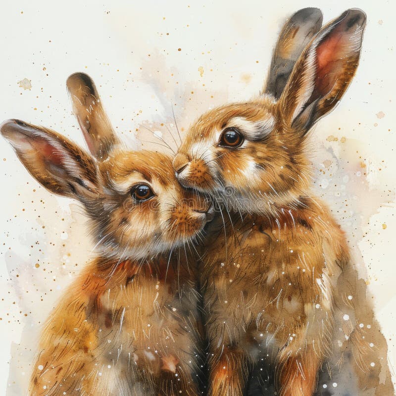 Two Rabbits Sitting Together Stock Photo - Image of mammal, social ...