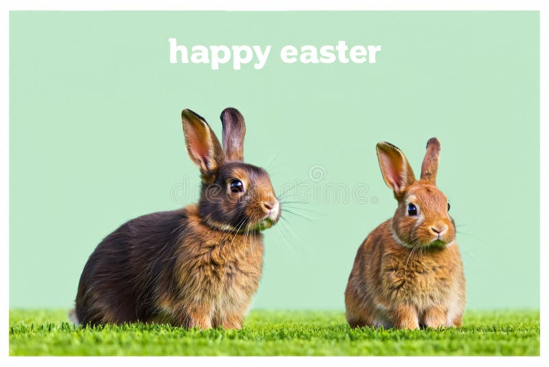 Two Rabbits are Standing Next To Each Other on a Green Field Stock ...