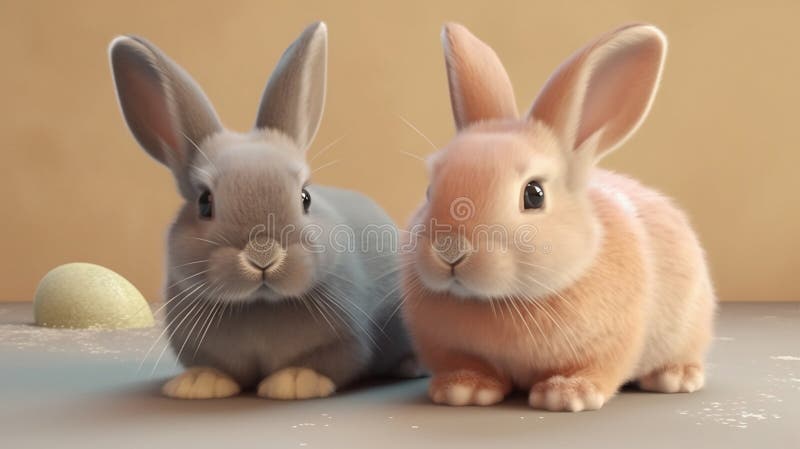 Two Rabbits on a Table. Generative AI. Stock Illustration ...
