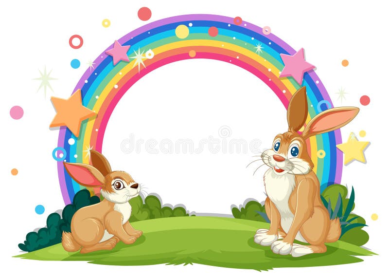Two Rabbits Under a Vibrant Rainbow Stock Vector - Illustration of lush ...