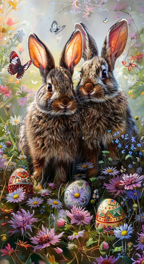 Two Rabbits in Victorian Style Stock Photo - Image of card, floral ...