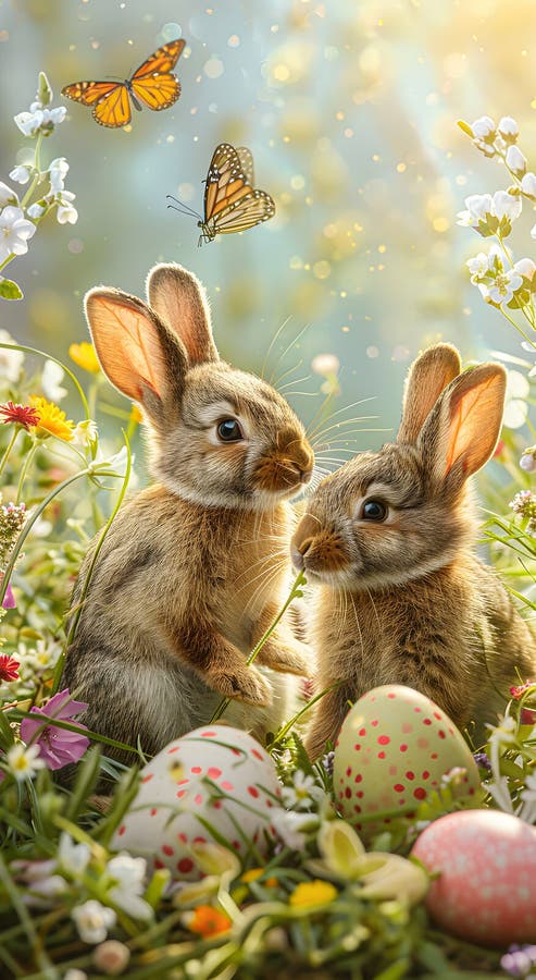 Two Rabbits in Victorian Style Stock Photo - Image of meadow, card ...