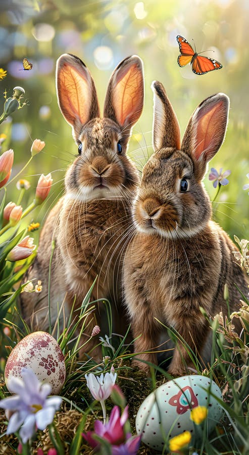 Two Rabbits in Victorian Style Stock Image - Image of joyful, easter ...