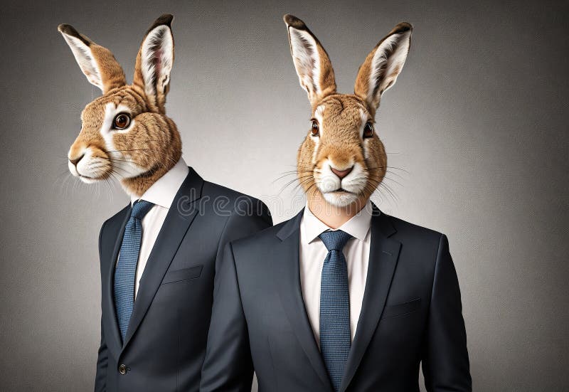 Two Rabbits Wearing Suits and Ties, Standing Next To Each Other. Stock ...