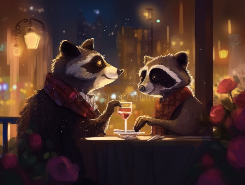 Two Raccoons Sitting at a Table with a Glass of Wine. Generative AI ...