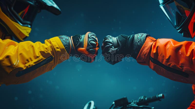 Two Racing Drivers Fist Bump. Generative AI. Stock Illustration ...