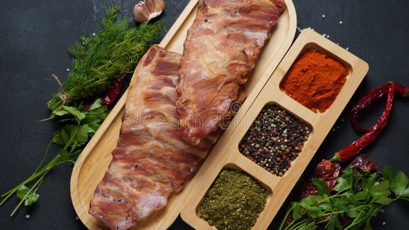 Two Racks of Smoked Pork Ribs with Spices and Herbs Stock Image - Image ...