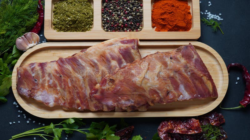 Two Racks of Smoked Pork Ribs with Spices and Herbs Stock Photo - Image ...