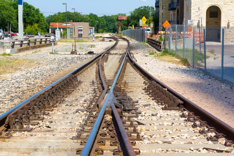 Two Railroad Tracks into One Creating an X Editorial Photography ...