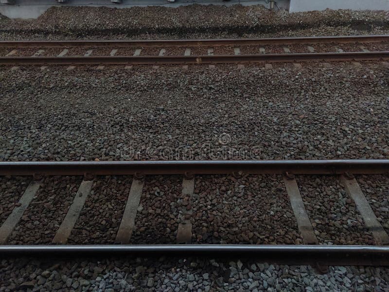 Two Railroads on Pebbles Surface at Train Station Stock Photo - Image ...