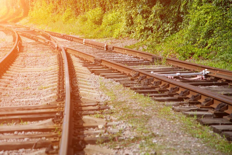 Two Railway Tracks Converge into One and Go into Perspective. the ...