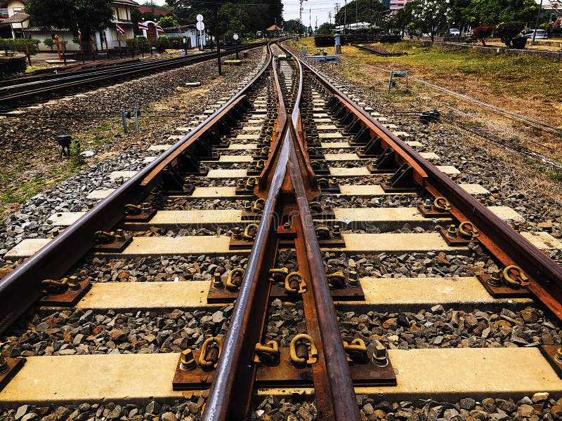 Two Railway Tracks Converge into One Track Stock Photo - Image of ...