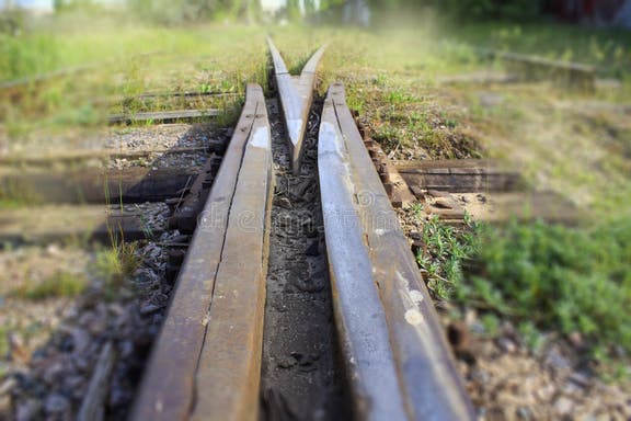 Two Railway Tracks Merge Together Stock Image - Image of line, railroad ...