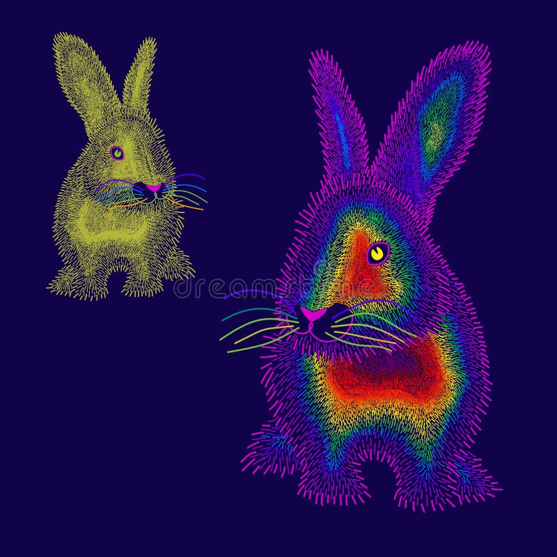 Two Rainbow Colored Rabbit. Stock Illustration - Illustration of color ...
