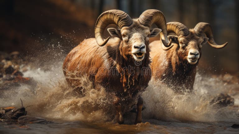 Two Rams in the Mountains Created with Generative AI Technology Stock ...