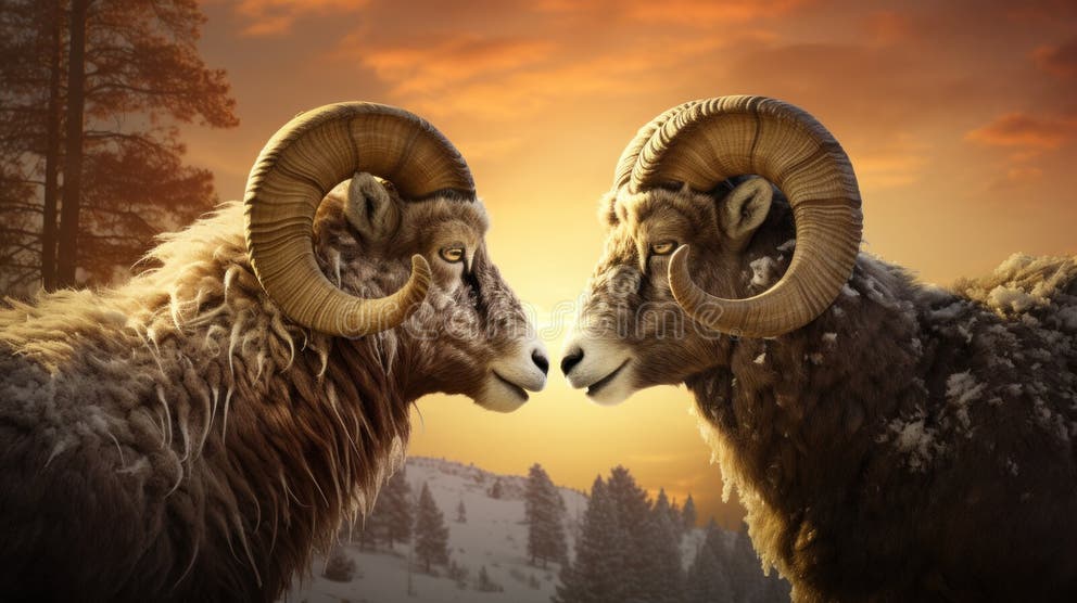 Two Rams in the Mountains Created with Generative AI Technology Stock ...