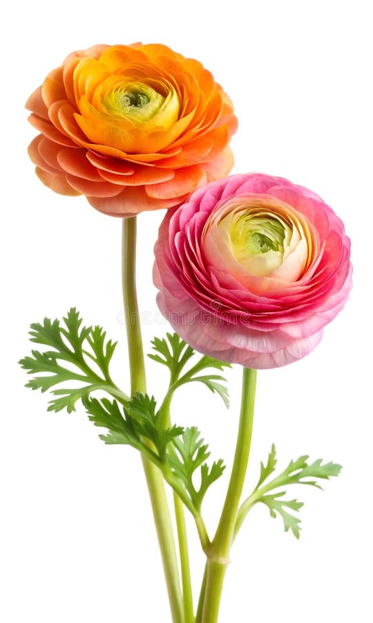 Two Ranunculus Flowers Isolated on White Background Stock Illustration ...