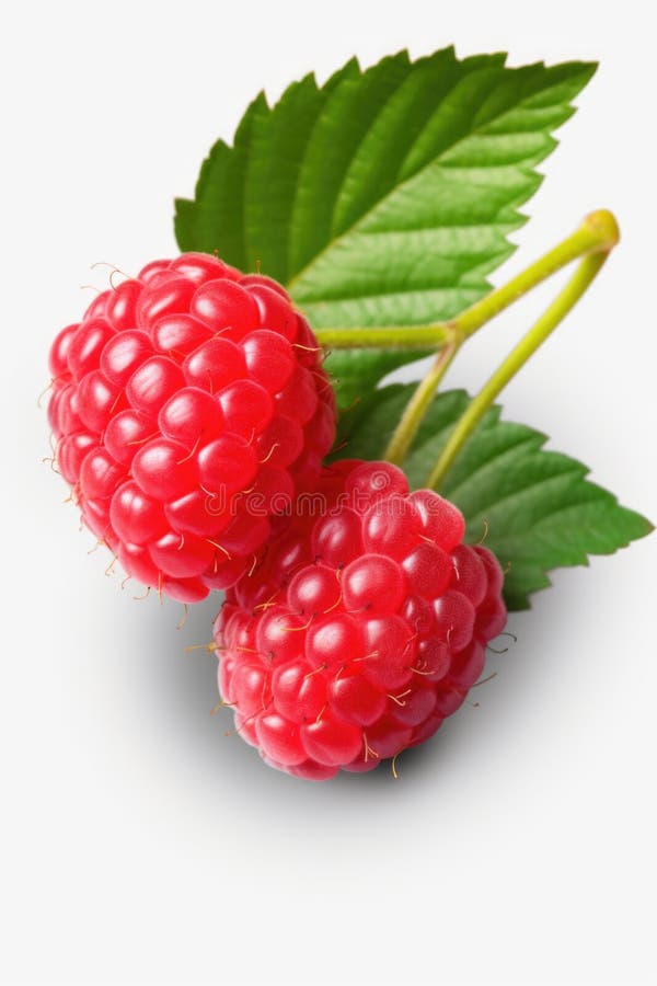 Two Raspberries with Leaves on a White Background. Suitable for Food ...