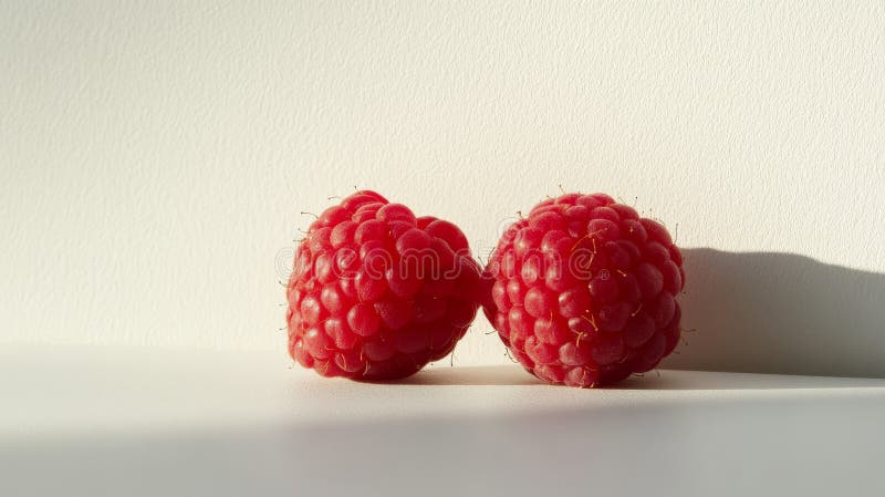 Two Raspberries on White a Close-Up Study of Texture and Light Stock ...