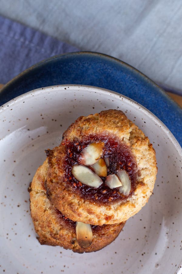 Raspberry Almond Thumbprint Cookies Stock Image - Image of fresh ...
