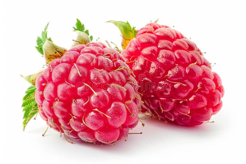Two Raspberry Berries with Leaves on a White Background Stock Photo ...