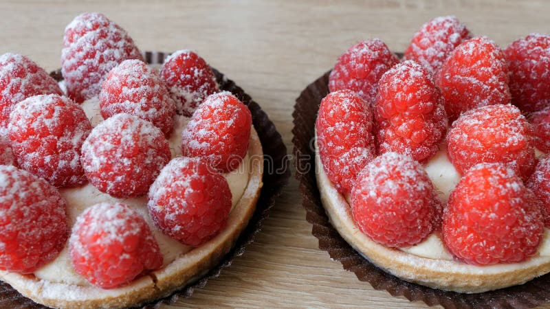 Two Raspberry Tarts at the Table Stock Image - Image of calories, fresh ...