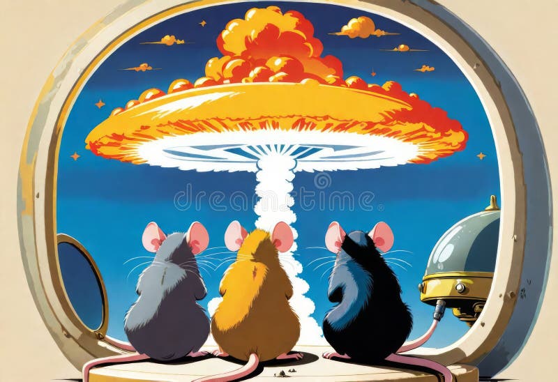 Two Rats in Pop Art Style Against the Background of a Nuclear Explosion ...
