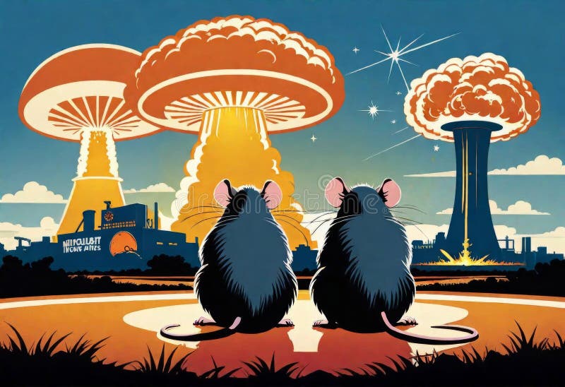 Two Rats in Pop Art Style Against the Background of a Nuclear Explosion ...