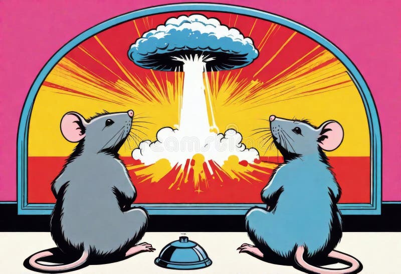 Two Rats in Pop Art Style Against the Background of a Nuclear Explosion ...