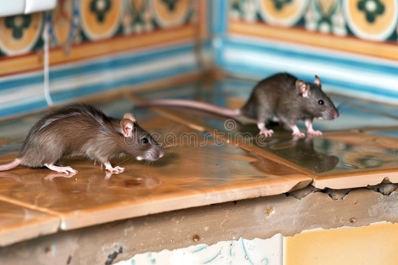 Two Rats Scurrying Over Kitchen Tiles Stock Image - Image of hygiene ...
