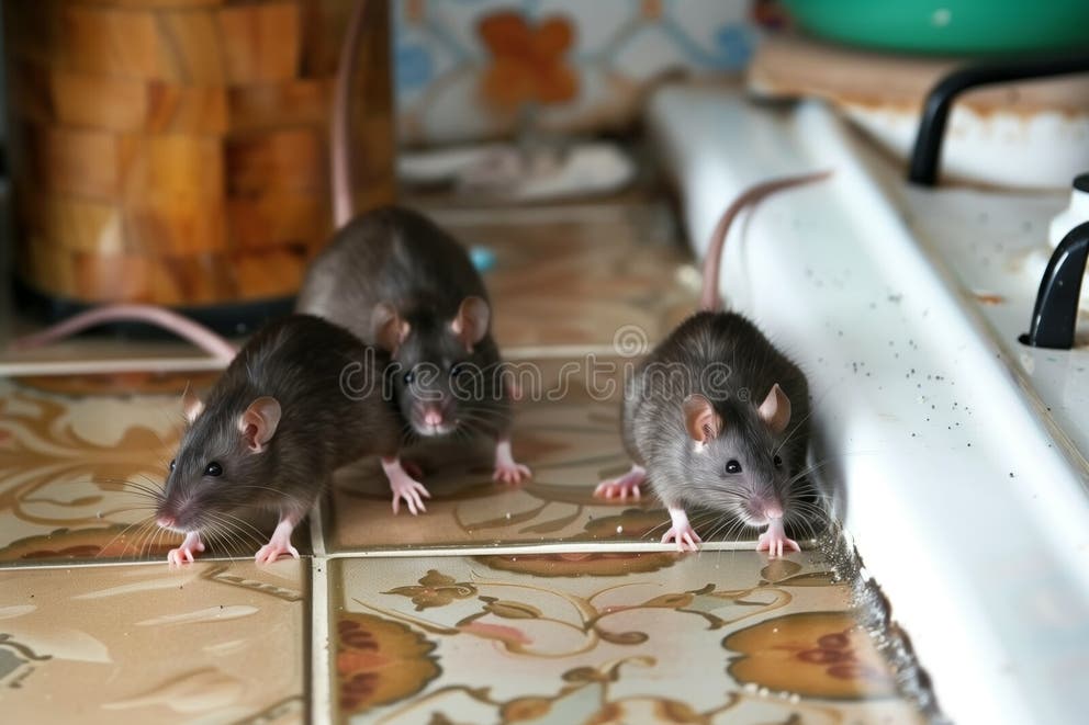 Two Rats Scurrying Over Kitchen Tiles Stock Photo - Image of kitchen ...