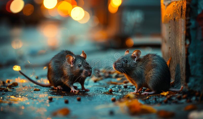 Two Rats are Seen on the Street in the Evening. Stock Image - Image of ...