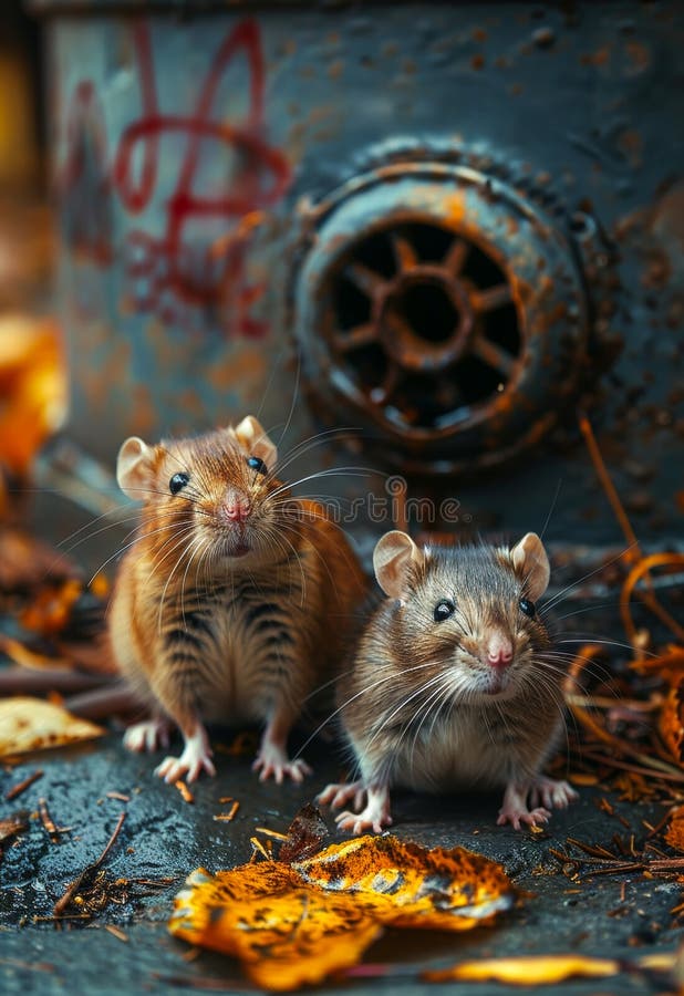 Two Rats Sitting on the Street Near the Sewer. Two Rats in the Sewer ...