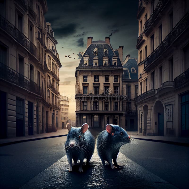 Two Rats in a Street of a Big City. Generate Ai Stock Illustration ...