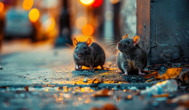 Two Rats Walk on the Street in the Rain. Two Rats in the Sewer Stock ...