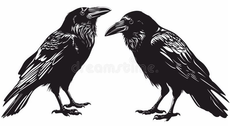 Two Ravens in Profile in Stark Black and White Stock Illustration ...