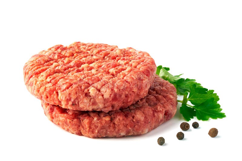Two Raw Beef Patties with Spices on White Background Stock Photo ...