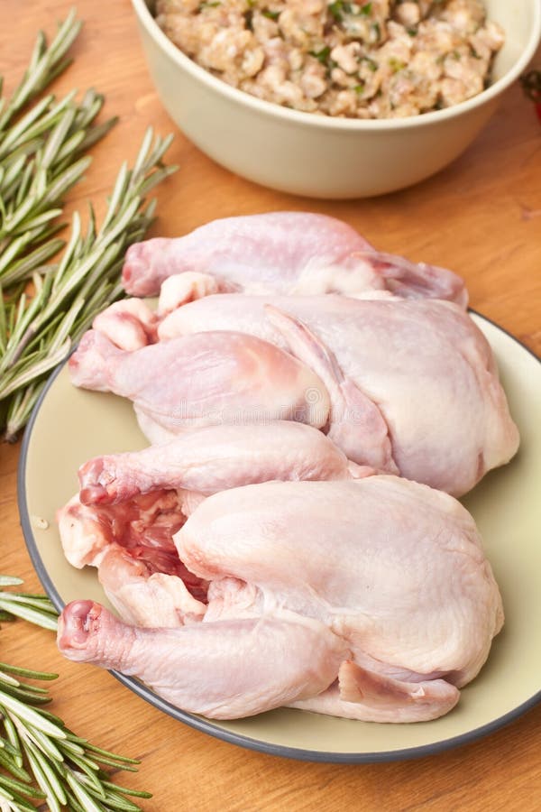 Two Raw Birds with Stuffing Stock Image - Image of meat, background ...