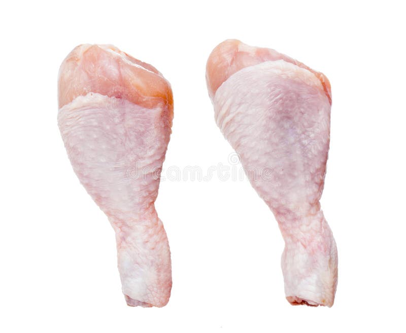 Two Raw Chicken Leg Drumsticks Isolated on a White Background Stock ...