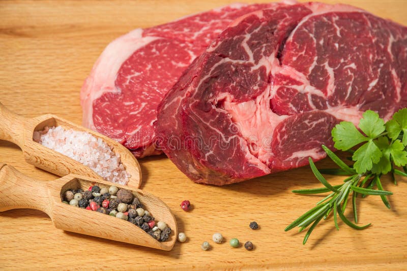 Two Raw Dry Aged Entrecote, Top View Stock Image - Image of preparation ...