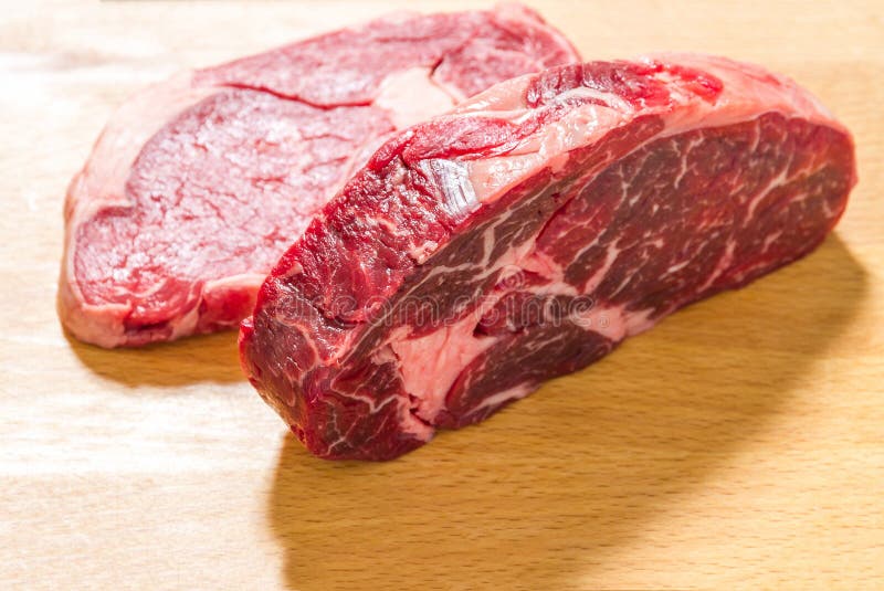 Two Raw Dry Aged Entrecote, Top View Stock Image - Image of cooking ...