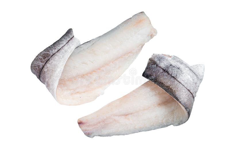 Two Raw Haddock Fish Fillets on Kitchen Table. Isolated on White ...